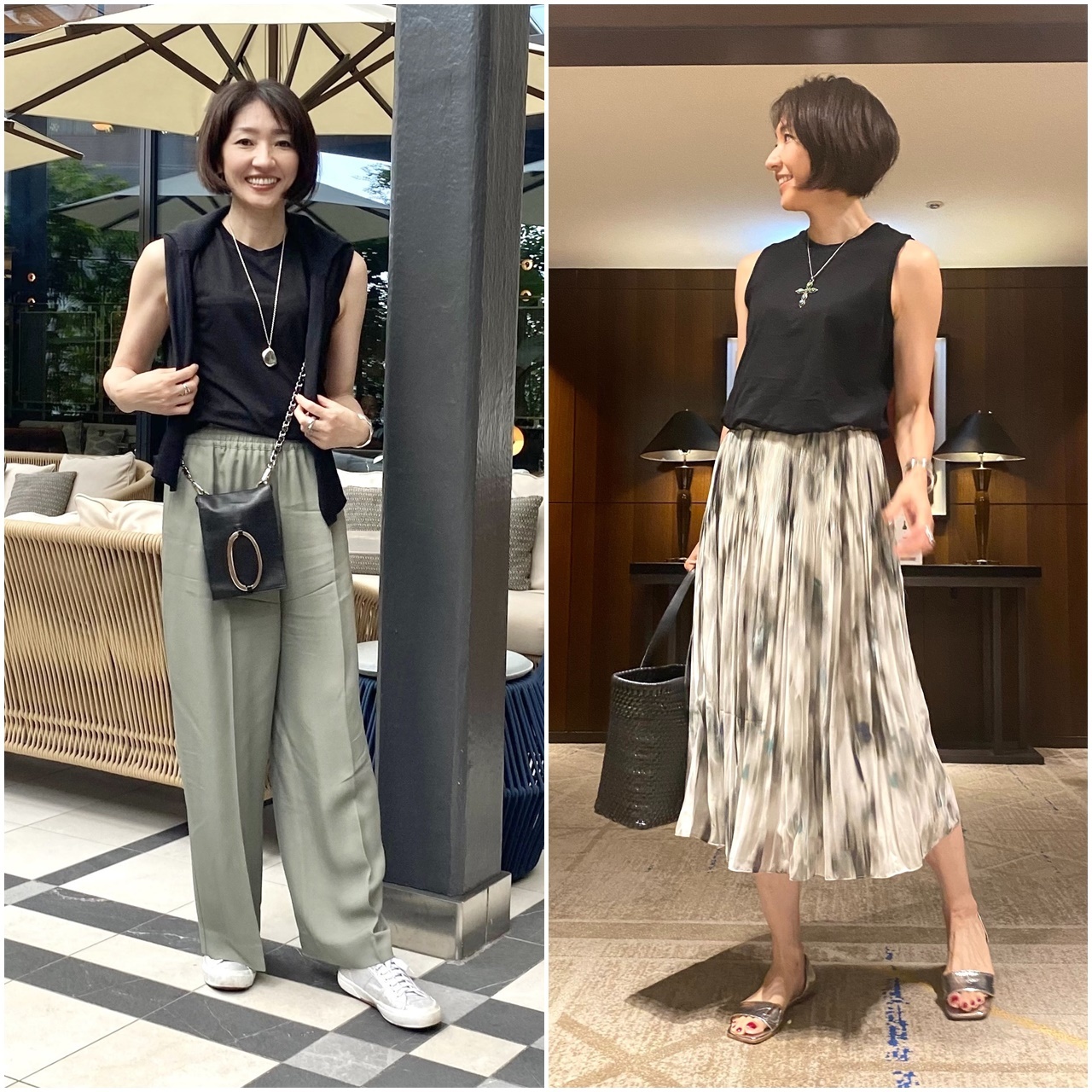 UNIQLOのノースリーブTで半分ブラックコーデ ～パンツ＆スカートVer.～ | 華組 細谷奈弓のブログ | 華組ブログ | Web eclat